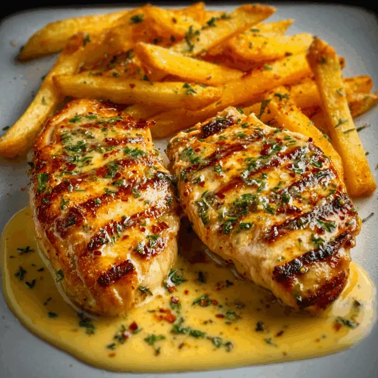 Chicken Fillet in Spicy, Creamy Garlic-Parmesan Sauce with Fries ...